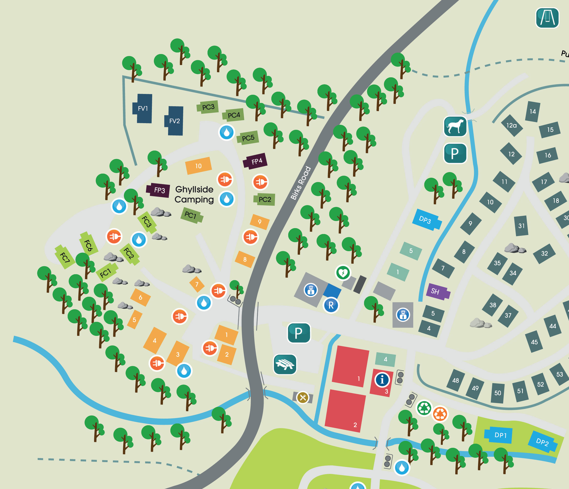 Ghyllside Campsite Map | Camping in the Lake District | Park Cliffe